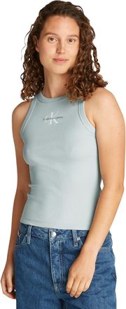Calvin Klein Damen Tank Top Monologo Rib Skinny Fit, Türkis (Cloud Blue), XXS