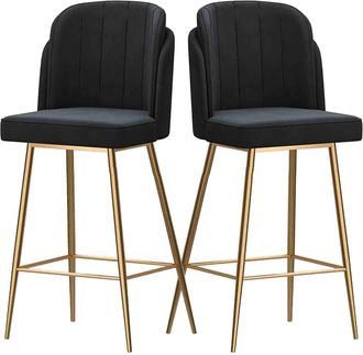 Generic Barhocker-Set (2er-Pack), Barhocker mit Fu&szlig;st&uuml;tze und doppelter R&uuml;ckenlehne, hohe Hocker f&uuml;r K&uuml;che und Esszimmer