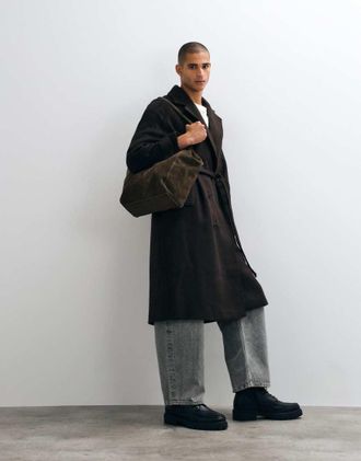 Asos Oversize-Mantel mit G&uuml;rtel in Braun in Wolloptik