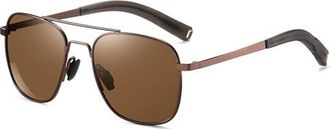 Generic Lunettes De Soleil Polaris&eacute;es En M&eacute;tal For Hommes, Monture Carr&eacute;e, &Agrave; La Mode, For Vacances, Conduite, Plein Air(Brown)