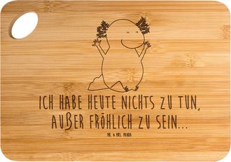 Mr. & Mrs. Panda Bambus - Schneidebrett Axolotl Hurra - Geschenk, Molch, Spaß, Schneidbrett, Lurch, Holzbrett mit Gravur, Freude, Lurche