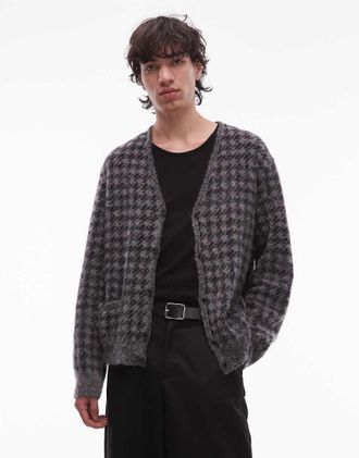 AllSaints Zain - Strickjacke in Grau kariert