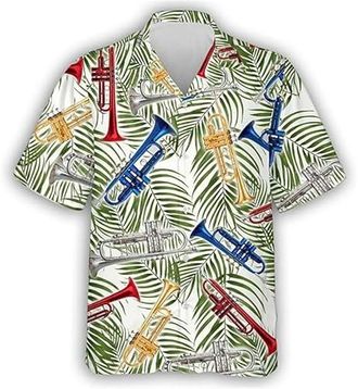 Keephen keephen Instruments de Musique Chemise Hawaiienne Femmes/Hommes Trompette Impression 3D Chemise &agrave; Boutons Tropical Plage Chemise pour &Eacute;t&eacute; Vacances