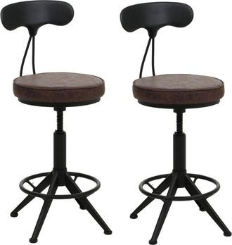 Hhg 2er-Set Barhocker HHG-590, Barstuhl Drehhocker Industrial h&ouml;henverstellbar, Kunstleder Metall braun-schwarz