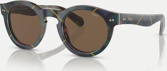 Ralph Lauren Polo Ralph Lauren - Ph4165 - Lunettes de soleil pantos &agrave; verres marron avec carreaux &eacute;cossais et motif &eacute;caille de tortue-Multicolore