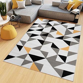 Tapiso Maya Tapis Poil Court Moderne Orange Gris Blanc Noir G&eacute;om&eacute;trique Motif Mosa&iuml;que Triangle Tapis Salon Chambre Salle &agrave; Manger Adulte Bureau Oeko-TEX R&eacute;s