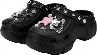 Generic Y2K Sabots &agrave; plateforme de style punk pour femme - &Eacute;toiles et cha&icirc;nes d&eacute;coratives pour v&ecirc;tements de rue et usage quotidien, Noir, 37/38 EU