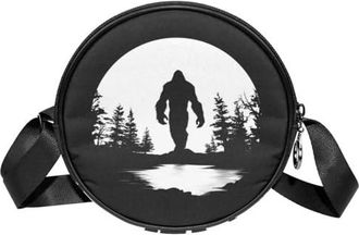 Generic Sac &agrave; bandouli&egrave;re circulaire pour femme, pleine lune Bigfoot, petit sac &agrave; bandouli&egrave;re avec fermeture &eacute;clair, bretelles r&eacute;glables, sac &agrave; main rond d&eacute;co