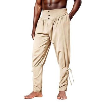 Generic Pantalon de pirate pour homme m&eacute;di&eacute;val Viking &agrave; lacets, pantalon fusel&eacute; avec bande de cheville, pantalon Renaissance pour costume dHalloween et de cos