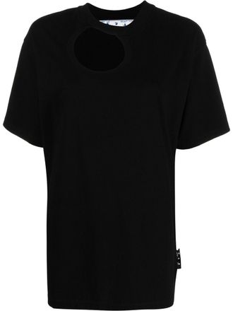 Off-white t-shirt en coton &agrave; d&eacute;tail de d&eacute;coupe - Noir
