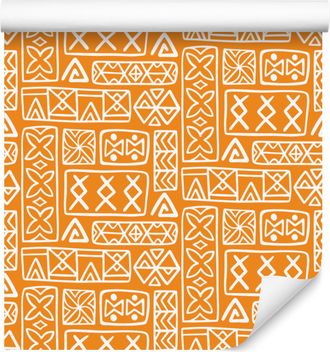OEM Carta Da Parati Con Motivo Geometrico Polinesiano, Color Crema E Oro, 50x1000 Cm
