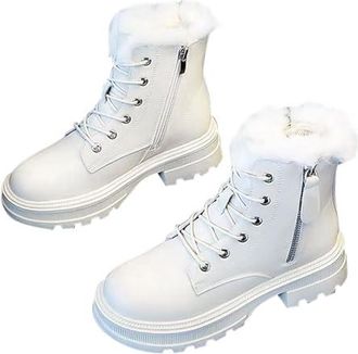 Generic Femme Bottines &agrave; Lacets avec Fermeture &Eacute;clair Bottes dHiver Doublure Peluche Polaire Chaude Plateforme Chunky Semelle Antid&eacute;rapante L&eacute;g&egrave;res Chic et El