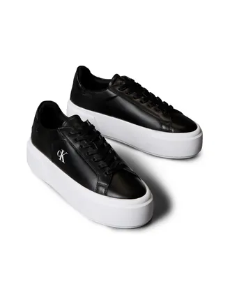 Calvin Klein Jeans Plateausneaker CALVIN KLEIN JEANS FLATFORM LACE UP LTH MG, Damen, Gr. 37, schwarz, Leder, unifarben, Schuhe Plateausneaker, Schn&uuml;rschuh, Halbschuh, Fr