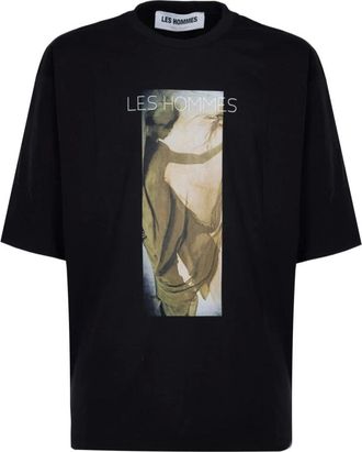 Les Hommes Homme, Tops, Noir, Taille: XL Graphic Front Print T-Shirt