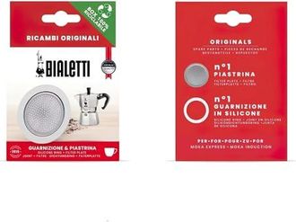 Bialetti Ricambi, Includes 1 Gasket and 1 Plate, Compatible with Moka Express 3/4 Cups, Moka Induction, Orzo Express and Brikka