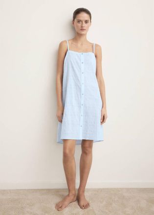 Mango Chemise de nuit coton &agrave; bretelles bleu - Femme - S - MANGO