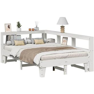 vidaXL Massivholzbett mit Regal ohne Matratze Wei&szlig; 120x190 cm Kiefer vidaXL