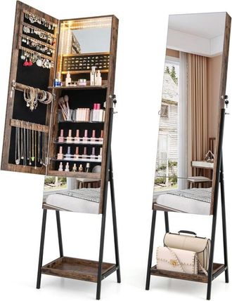 Costway Costway - Schmuckschrank mit Spiegel, Spiegelschrank abschlie&szlig;bar mit 3 farbigen led Beleuchten, Schubladen & Ablage, Schmuck Organizer freistehend