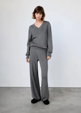 Mango Pantalon droit en 100 % coton doux gris - Femme - S - MANGO