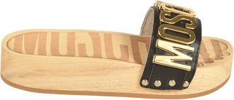 Moschino Femme, Chaussures, Noir, Taille: 37 EU Sandales en cuir de veau et bois