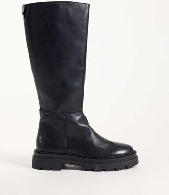 Steve Madden Kaja klobige kniehohe Stiefel aus schwarzem Leder