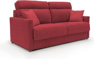 Divani.Store Margot Schlafsofa mit hoher weicher R&uuml;ckenlehne aus Stoff T02 156 cm (mat.120x197) rot