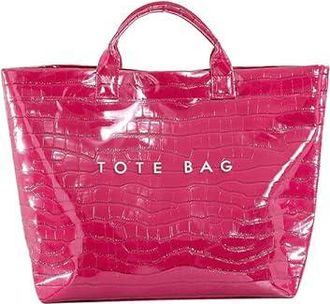 Generic Sac fourre-tout en PVC grand sac d&eacute;paule PU en cuir Sac &agrave; pour femmes (rouge rose)