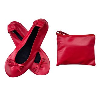 Minetom Damen M&auml;dchen Faltbare Ballerina Bequem Flache Ballerinas Casual Komfort Weich PU Leder Party Hochzeit Schuhe mit Tragetasche A Rot 36/37 EU