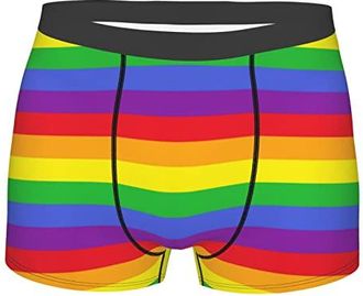 AOOEDM LGBT Gay Pride Rainbow Stripes Boxer Briefs pour Hommes, sous-vêtements Doux imprimés pour Hommes, Coffre Court Respirant Confortable