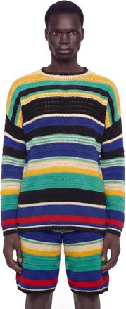Laneus Striped Crochet Knit Sweater