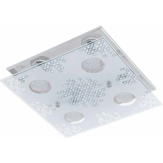 Eglo Eglo - Plafonnier chrome inox verre plafonnier carr&eacute;, 4x GU10 led 4x 200 lumens blanc chaud, 29x29x8.5cm, salon salle &agrave; manger 75234