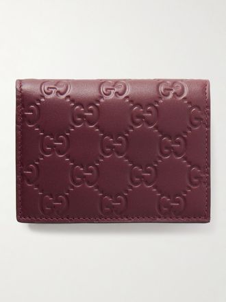 Gucci Gg Emblem Mini Portemonnaie Aus Geprägtem Strukturiertem Leder - Burgunder