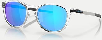 Oakley Pitchman R - Runde Sonnenbrille in poliert Transparent mit blau verspiegelten Gl&auml;sern