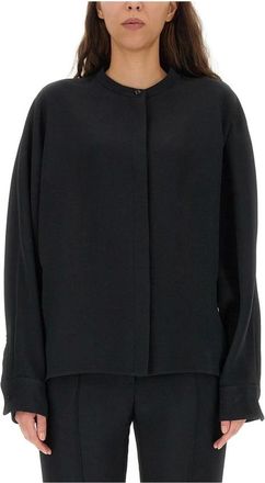 Jil Sander Femme, Blouses et Chemises, Noir, Taille: 40 FR Chemise Boutonn&eacute;e &agrave; Col Mao