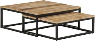 vidaXL Vidaxl - Tables basses gigognes 2 pcs en bois de manguier brut - Finition naturelle - Base en fer noir - Dimensions 70x68x27 cm et 60x60x21 cm