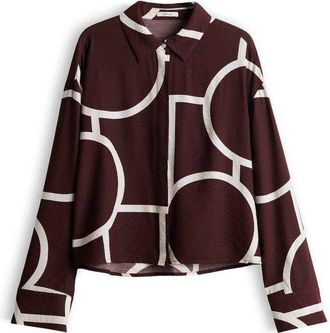 OPUS Langarmbluse aus Twill mit grafischem Muster Flie&szlig;ender Fall f&uuml;r elegante Everyday Styles