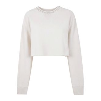 Golden Goose Femme, Sweatshirts et sweats &agrave; capuche, Beige, Taille: 40 FR SweaT-shirt court orn&eacute;