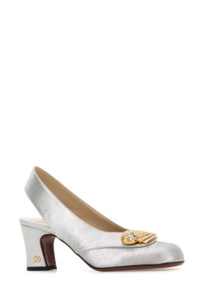 Valentino Garavani Womens Embellished Fabric Adamantine Pumps Silver Cotton Silk Scarpe Con Tacco
