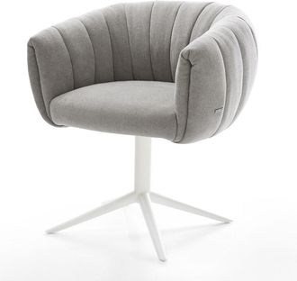 DELIFE Drehstuhl Jada-Flex Strukturstoff Soft Grau Fu&szlig;kreuz Wei&szlig; 360&deg; drehbar Wippfunktion Taschenfederkern, Esszimmerst&uuml;hle