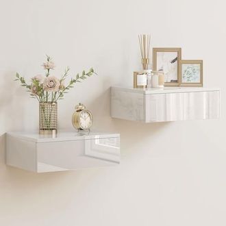 HOMCOM Nachttisch h&auml;ngend 2er Set, schwebender Nachtschrank mit Schublade, Nachtk&auml;stchen Wandmontage modern Hochglanz-Nachtkommode f&uuml;r Schlafzimmer Wohnzimme