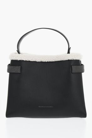 Brunello Cucinelli Tote Bag aus Leder mit Lammfell-Detail Brunello Cucinelli
