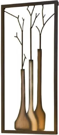 Gilde Metall Wandbild Vase 2-TLG Set - Wanddekoration eckig aus Metall - Bilder rechteckig - Braun Beige - Höhe 80 cm