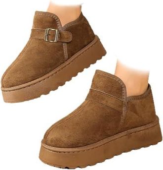 Generic Bottes dhiver pour femme avec sangle à boucle, confortables et chaudes, orthopédiques en daim, chaussures de marche avec boucle réglable, marron, 39.5