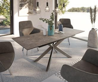 DELIFE Esstisch Daven 160/200x90 cm Keramik Braun Edelstahl ausziehbar, Esstische