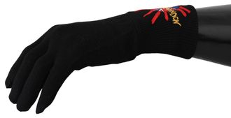 Dolce & Gabbana Mens Black dgloveslondon Embroidered Wool Gloves Virgin