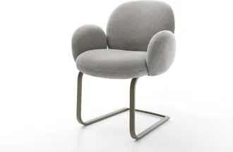 DELIFE Freischwinger Nube-Flex mit Armlehnen Strukturstoff Soft Grau Freischwinger flach Effektfinish Titan Taschenfederkern, Esszimmerst&uuml;hle