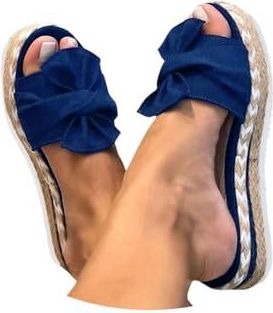 Generic Sandales compens&eacute;es pour femme - Espadrilles &agrave; bout ouvert - Sandales &agrave; talon compens&eacute; confortables - Chaussures &eacute;paisses &agrave; enfiler avec noeud &agrave; bout 