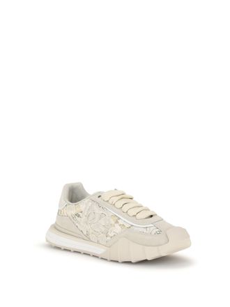 Dolce & Gabbana Womens Leather And Lace Sneakers Beige-Gesso Beige/gesso