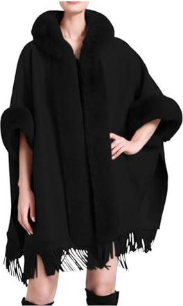 Generic Poncho Femme Hiver Chaud Chale Femme Hiver Chaud Cape Femme Effet enveloppant Cape Automne-Hiver Col Imitation Capuche En Laine Grande Taille