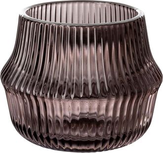 Fink Teelichthalter Glas &Oslash; 9 cm braun-grau mit geriffeltem Design - dekorativer Kerzenhalter in bauchiger Form f&uuml;r Teelichter oder kleine Kerzen & als stil